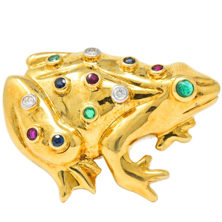 Vintage 1.25 Carat Diamond Emerald Ruby Sapphire 18 Karat Gold Frog ...