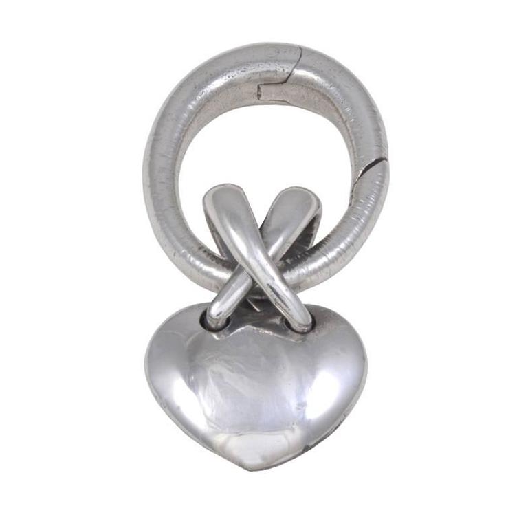 Heavy French Hand-Made Sterling Silver Heart Key Chain at 1stDibs