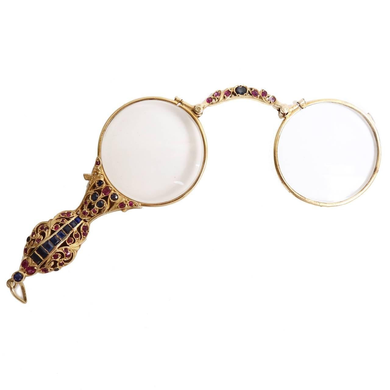 Antique Sapphire Ruby Gold Lorgnette at 1stDibs