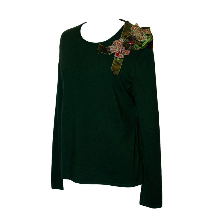 Oscar de la Renta Emerald Cashmere/Silk Blend Round Neck Sweater ...