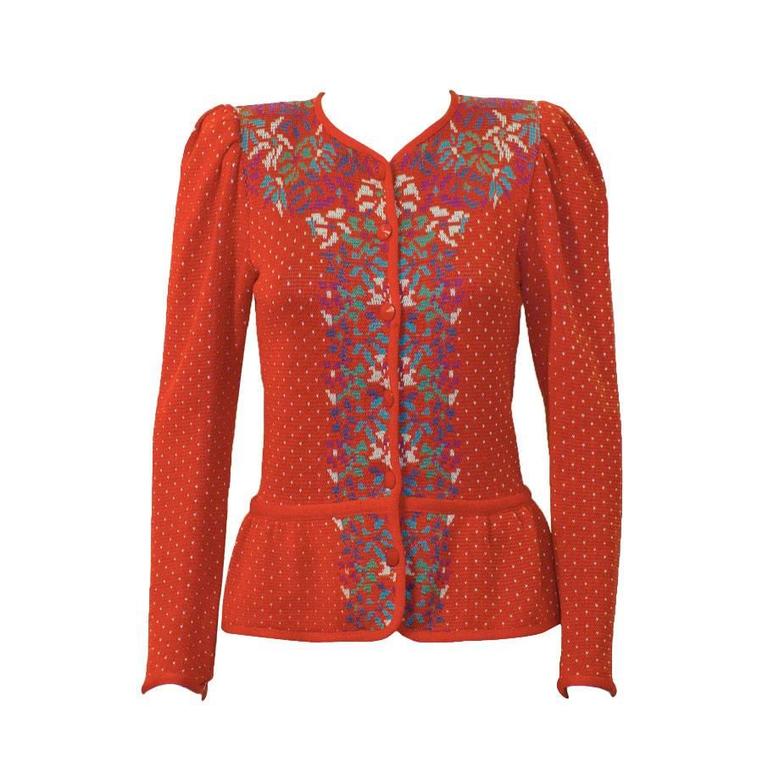 1980's Yves Saint Laurent YSL Red Knit Cardigan at 1stDibs