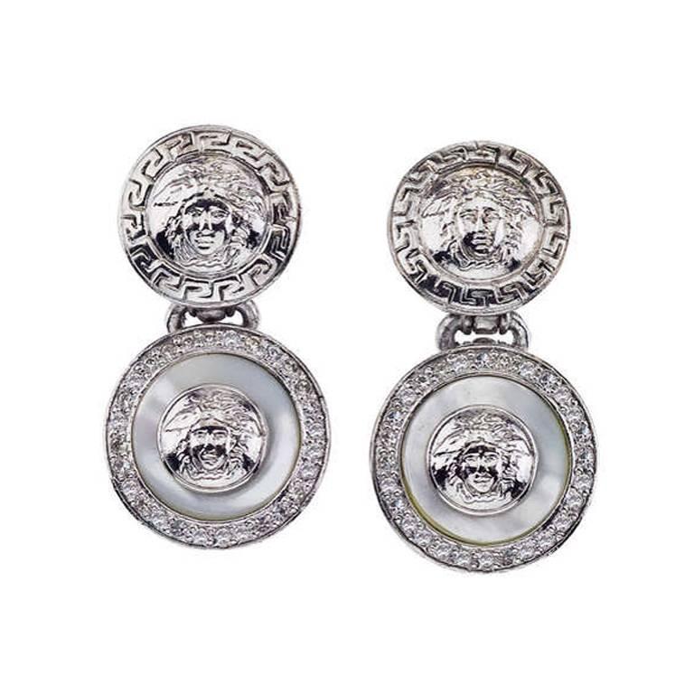 Gianni Versace Mother of Pearl and Silver Dangling Earrings With Medusa ...