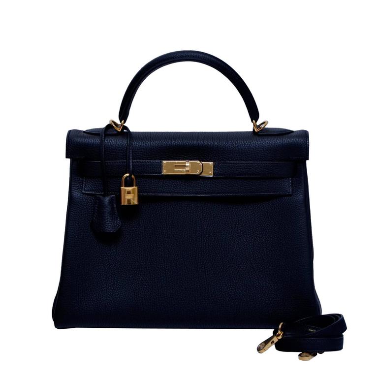 Hermes Kelly II Retourne 32cm Black Veau Togo Gold Hardware NEW at ...