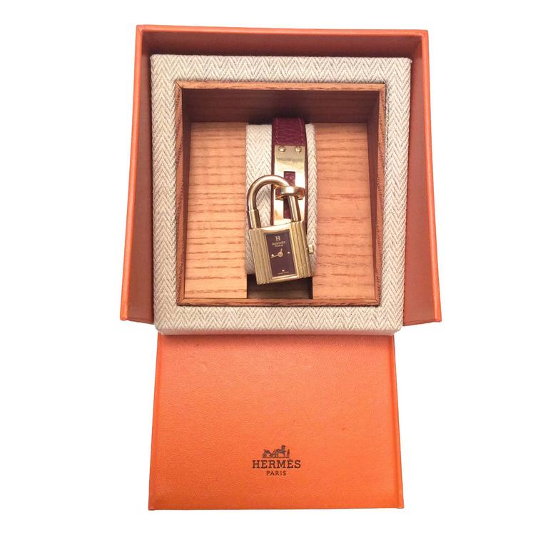 Hermes Kelly Watch - Gold Tone - Burgundy with Matching Strap For Sale ...