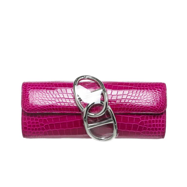 Hermes Rose Sheherazade Crocodile Egee Clutch Handbag For Sale at 1stDibs
