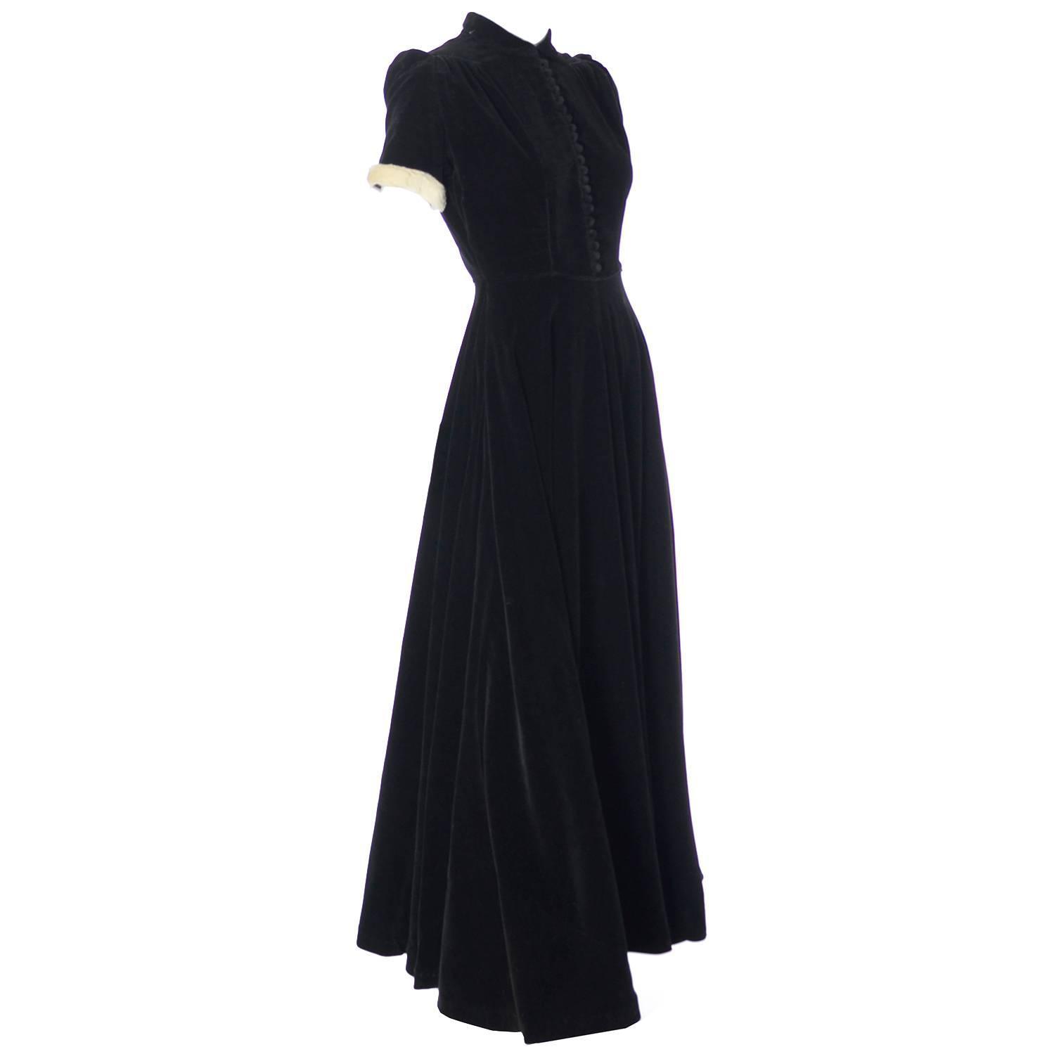Numbered 1940s John Lewis Vintage Dress Long Black Velvet Evening Gown