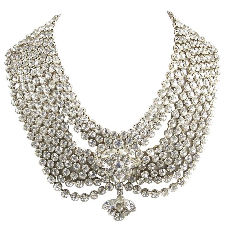 Vintage 50s Huge Rhinestone Bib Necklace at 1stDibs