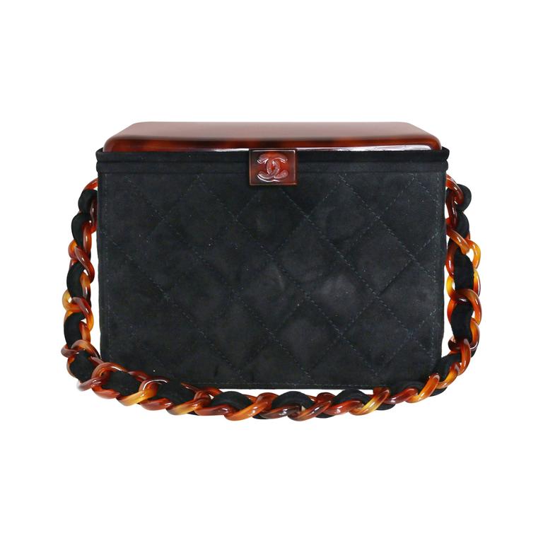 Chanel Black Quilted Suede Tortoise Lucite Top Box Bag at 1stDibs ...