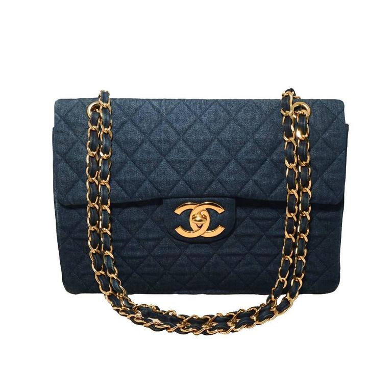 Chanel Quilted Denim Maxi Flap Shoulder Bag For Sale at 1stDibs