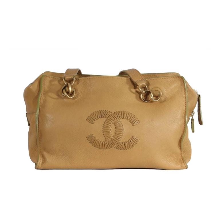 Chanel Tan Handbag With CC Logo For Sale at 1stDibs