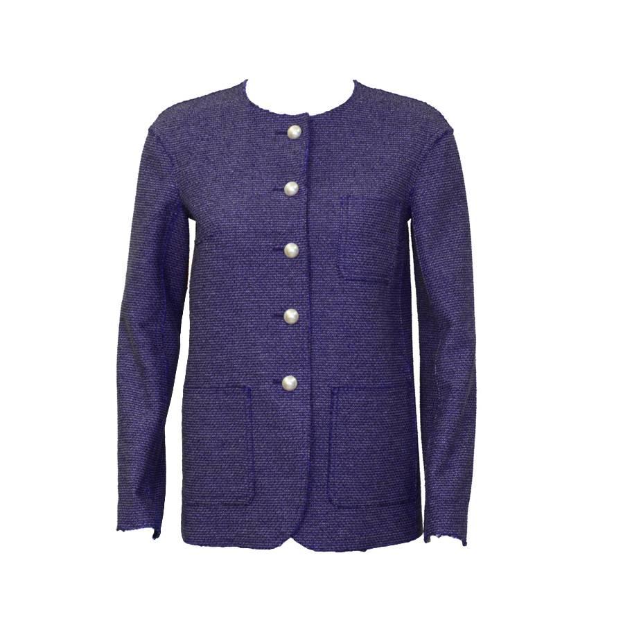 2013 Chanel Purple Tweed Jacket with Pearl Buttons at 1stDibs