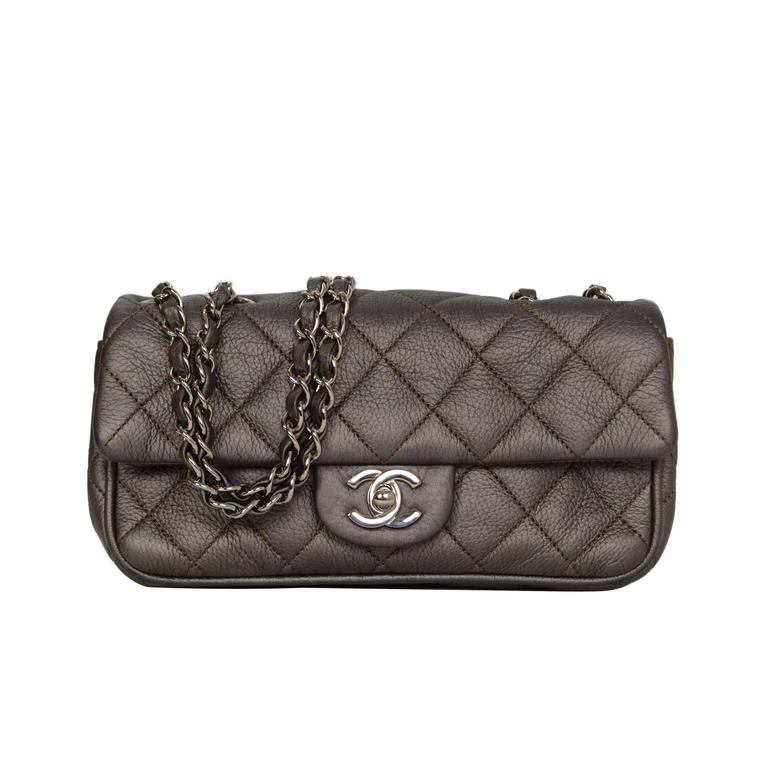 Chanel Pewter Quilted Rectangle Flap Bag SHW For Sale at 1stDibs