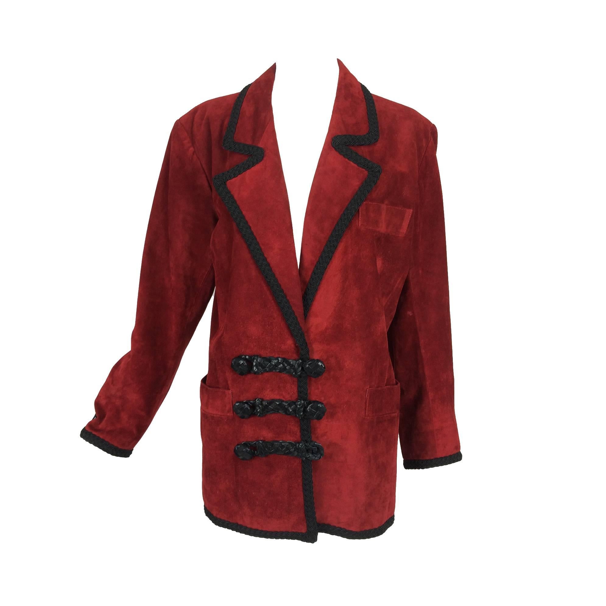 Vintage YVES SAINT LAURENT Ysl Red Mandarin Collar Jacket For Sale at ...