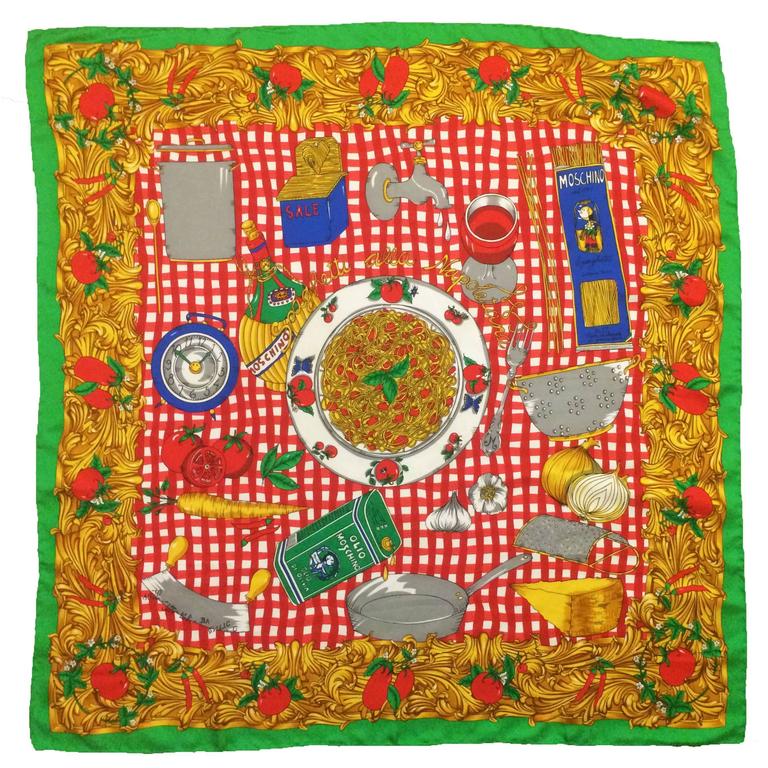 Moschino 90s Spaghetti Alla Napoletana Italian Pasta Scarf at 1stDibs ...