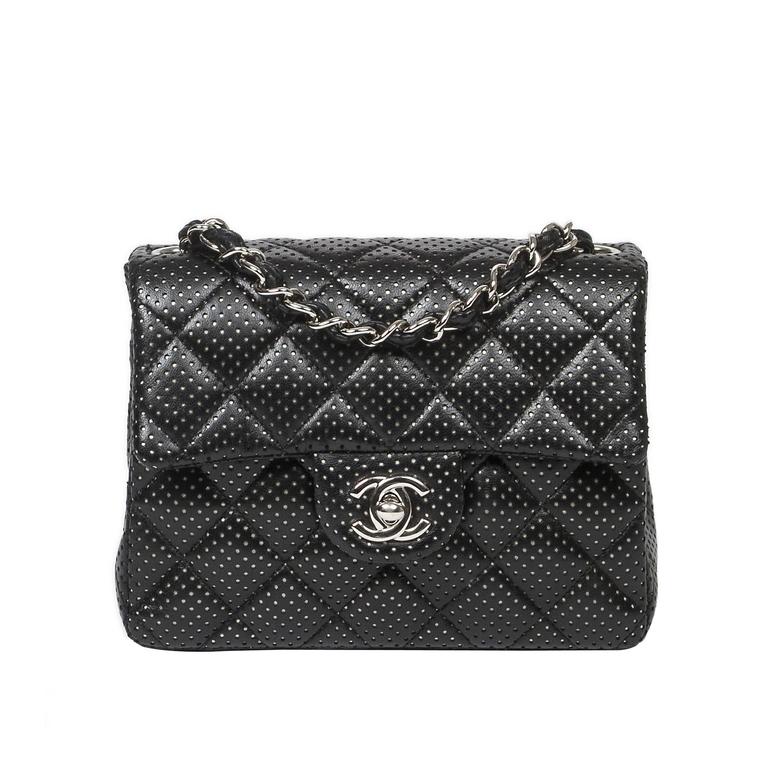 Chanel Classic Mini Flap 17 Black Perforated Leather at 1stDibs