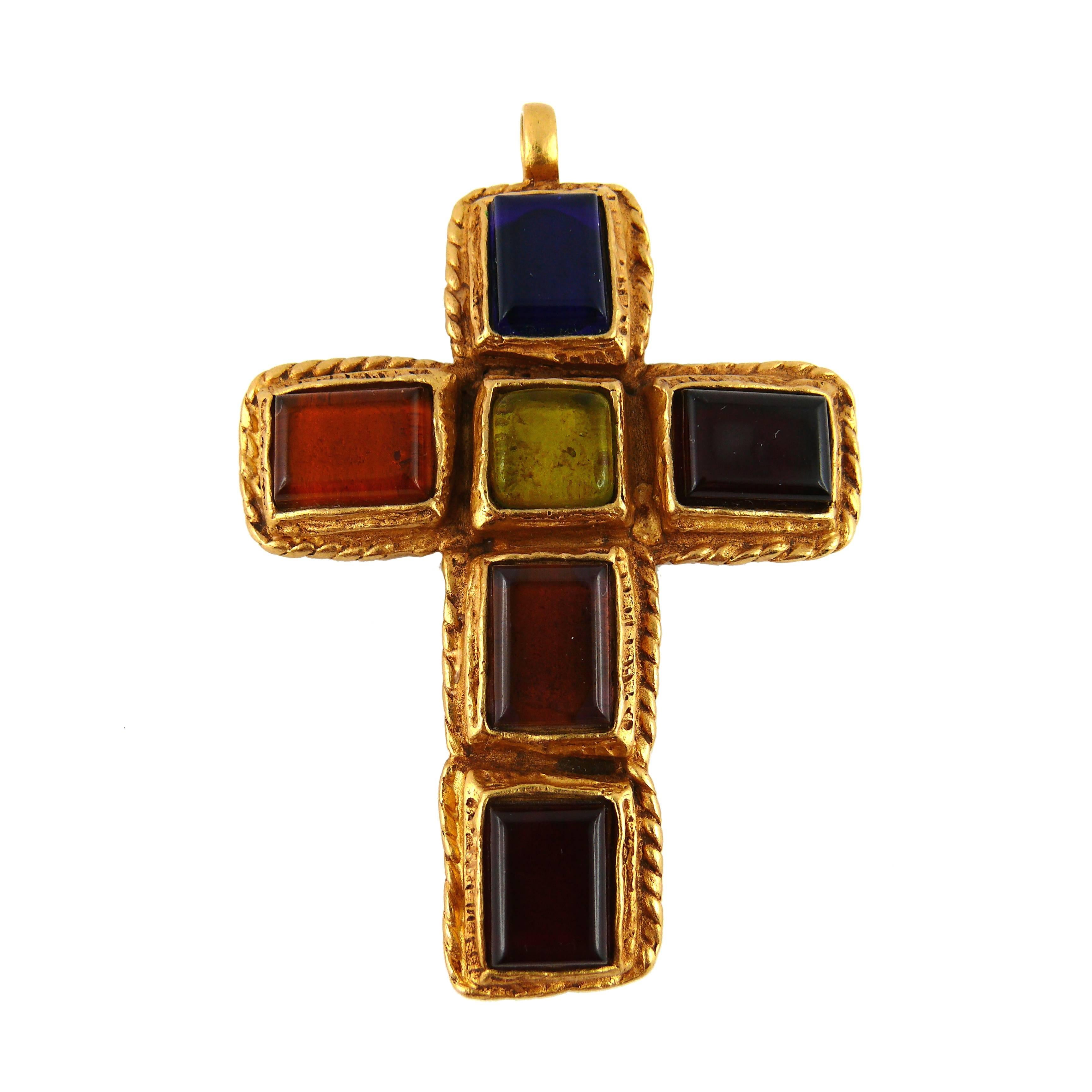 Christian Lacroix Vintage Massive Pate de Verre Cross Brooch Pendant at ...