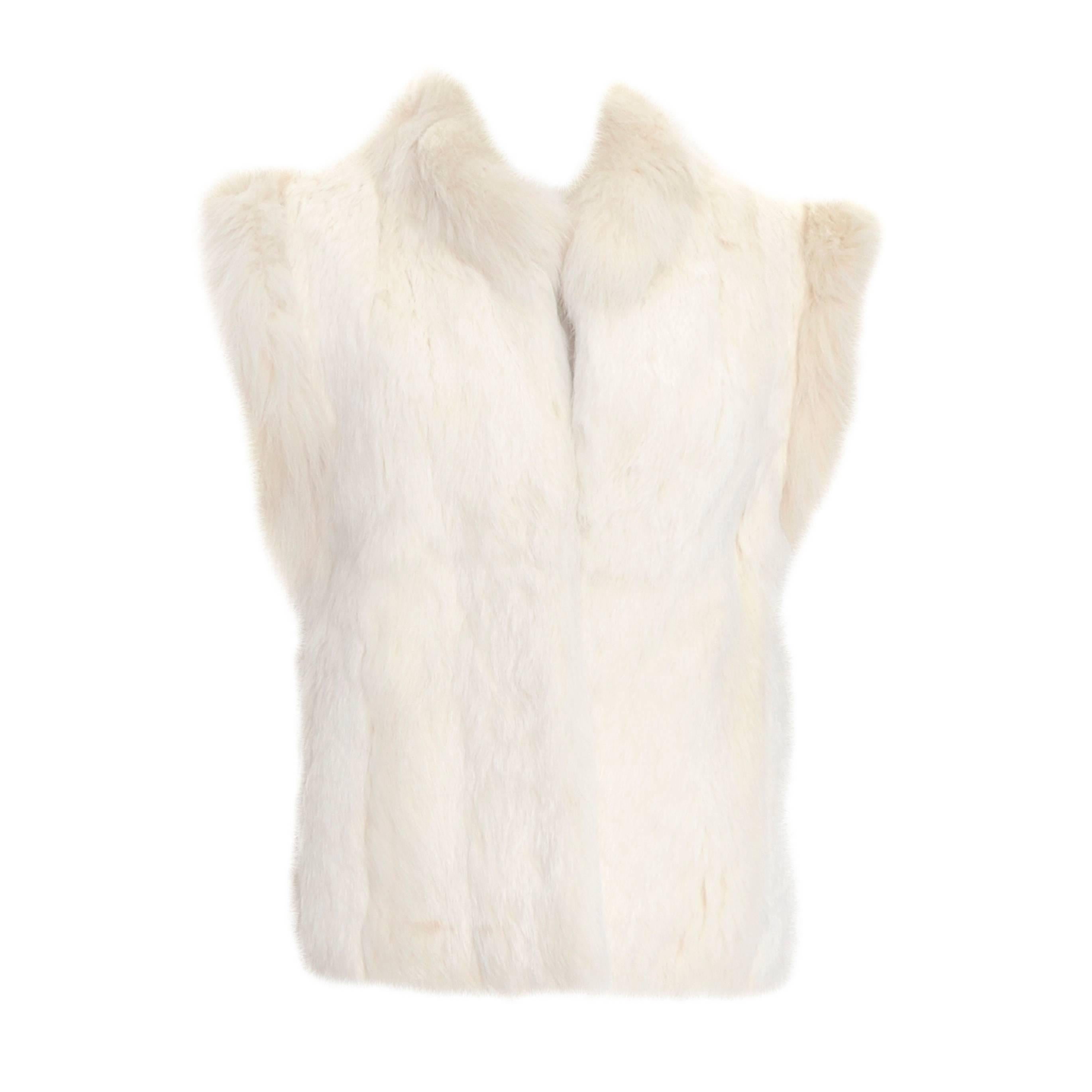 1980s Vintage Ivory Winter White Rabbit Fur Vest With Satin Lining at ...