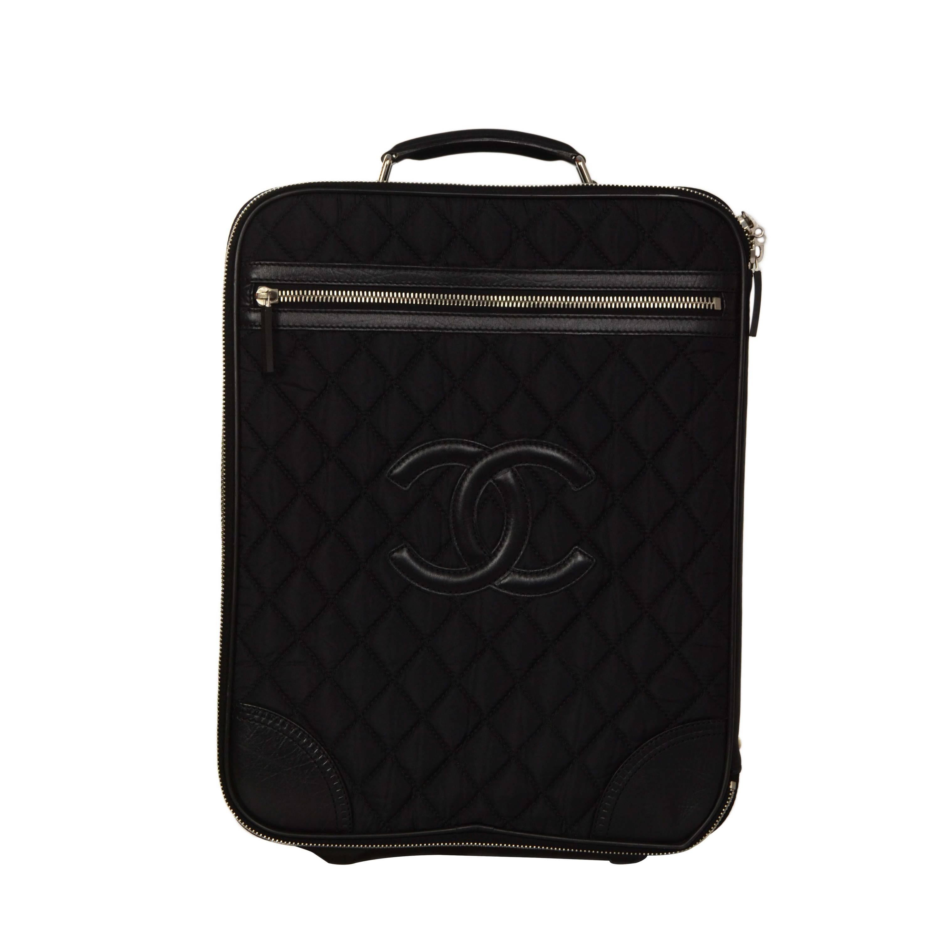 Chanel Black Nylon and Leather CC Wheelie Luggage SHW at 1stDibs