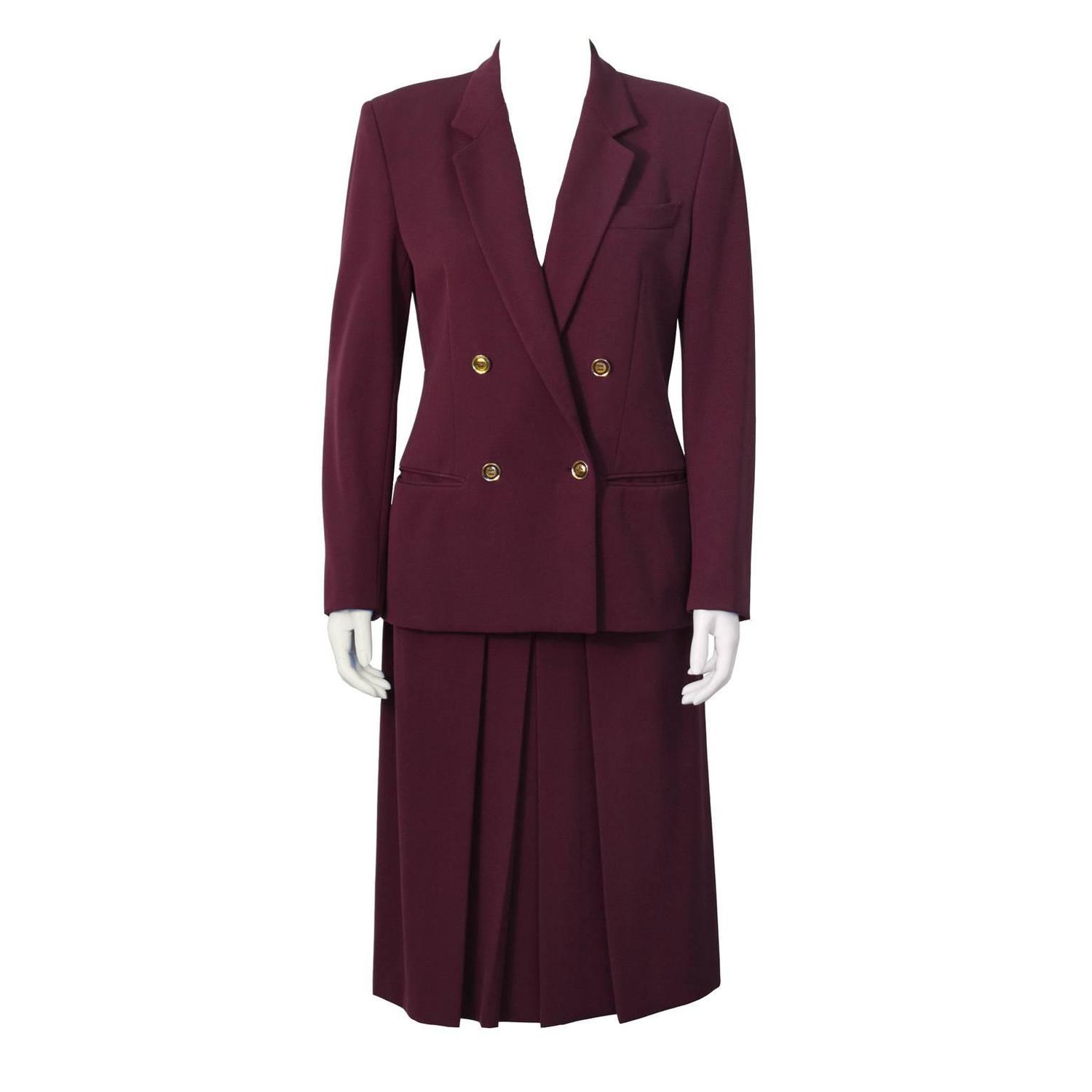 1970's Gucci Bordeau Gabardine Skirt Suit For Sale at 1stdibs