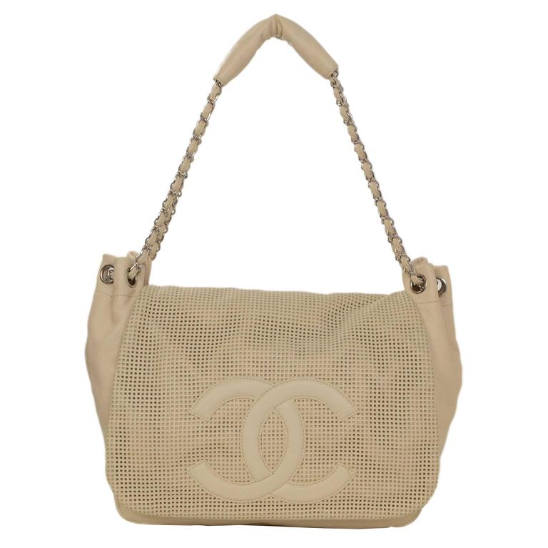 Chanel Cream Caviar Leather Perforated CC Accordian Flap Bag For Sale ...