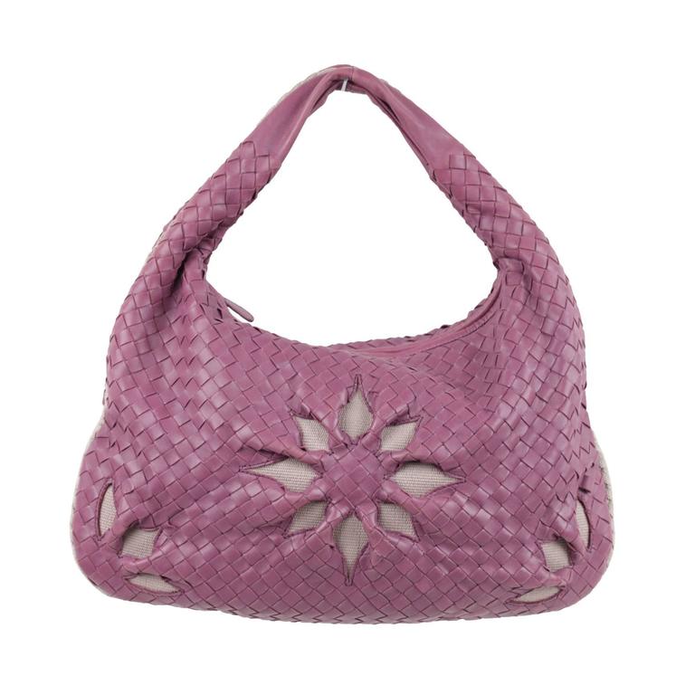 BOTTEGA VENETA Italian Purple INTRECCIATO Woven Leather FLOWER HOBO ...