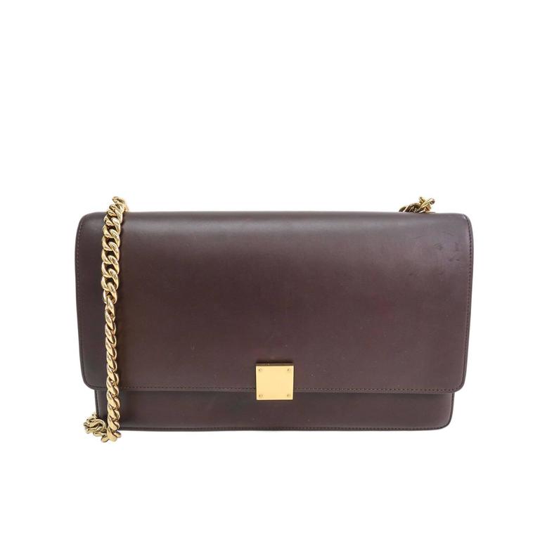 Celine Burgundy Calfskin Leather Box Gold Chain Hardware Flap Shoulder ...