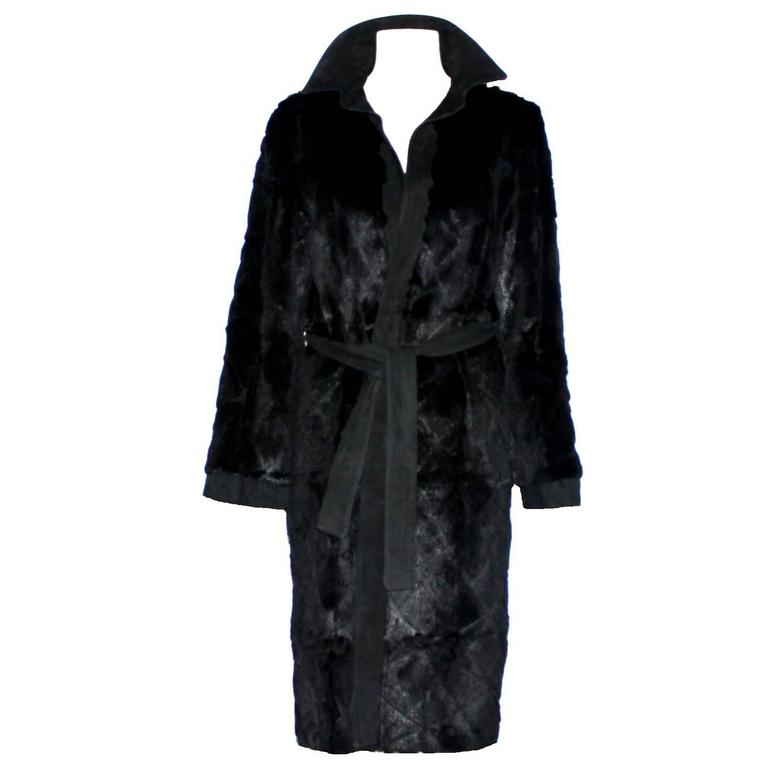 Gianni Versace Couture FW 2000 Black Laser-Cut Fur and Suede Coat at ...