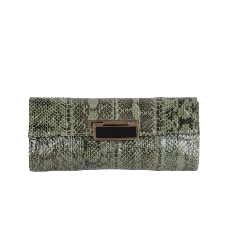 R Y Augousti Green Python Snakeskin Leather Clutch Handbag Purse Pouch ...