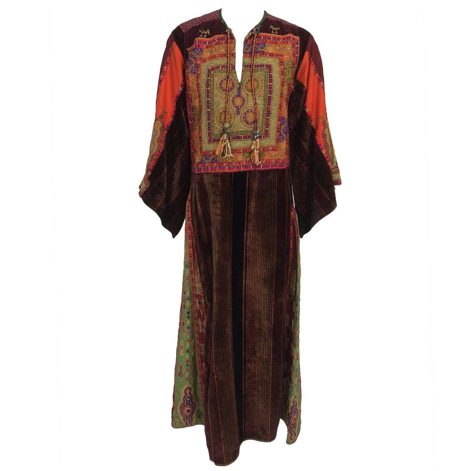 Mid 20th C. Palestinian traditional embroidered velvet robe at 1stdibs