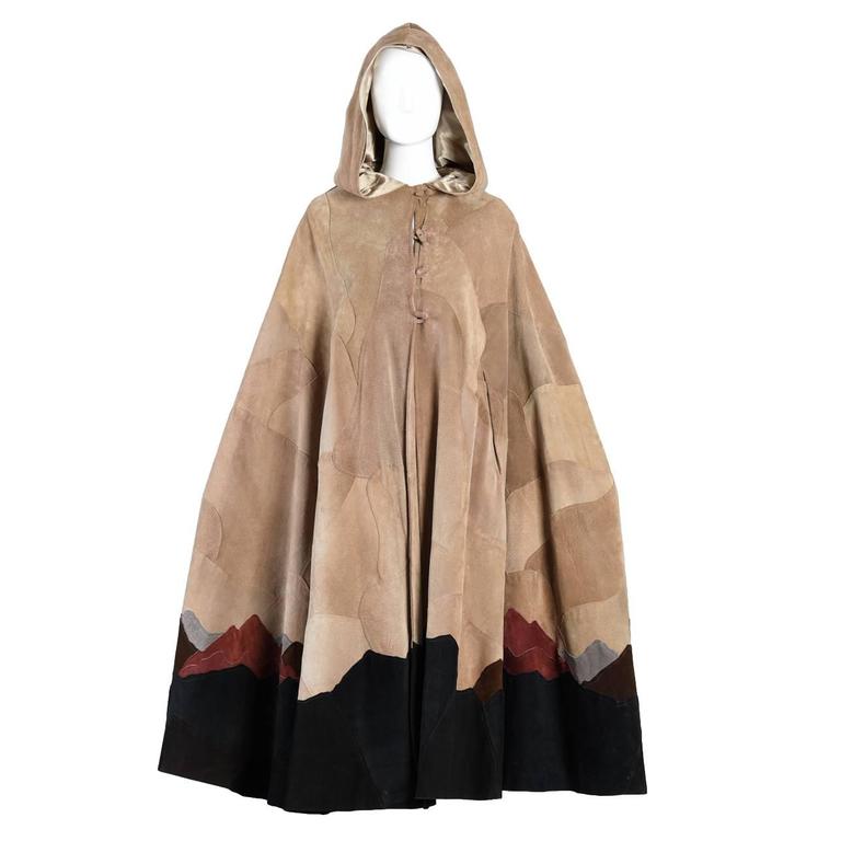 One Of A Kind 1970s Patchwork Mountainscape Leather Cape by Miles Tonne ...