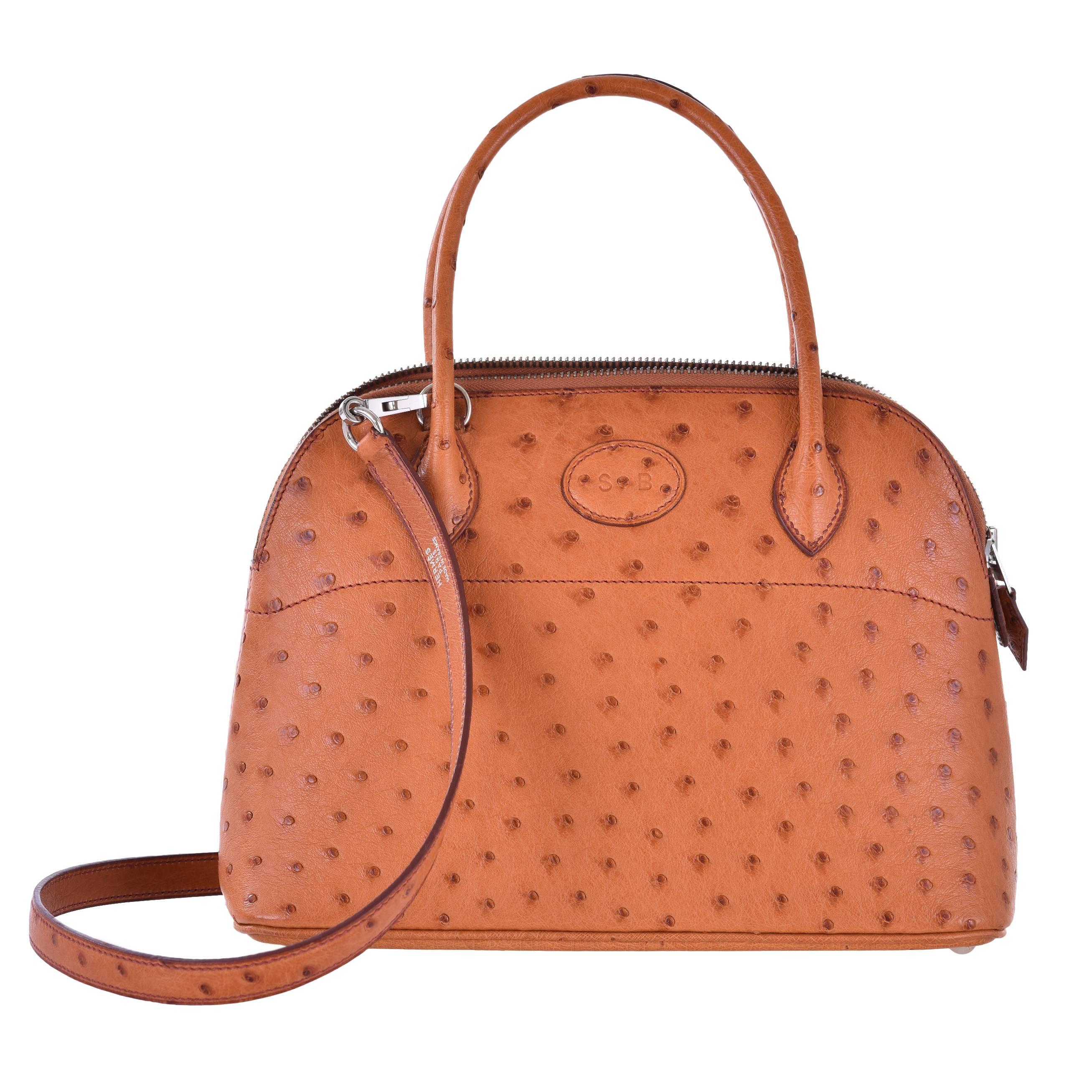 Hermes Bolide Ostrich 27cm Mini Cognac JaneFinds at 1stDibs