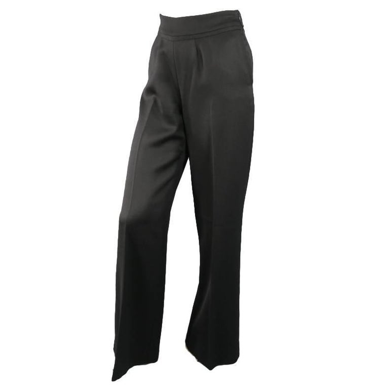 OSCAR DE LA RENTA Size 2 Black Wool High Rise Wide Leg Ribbon Waist ...