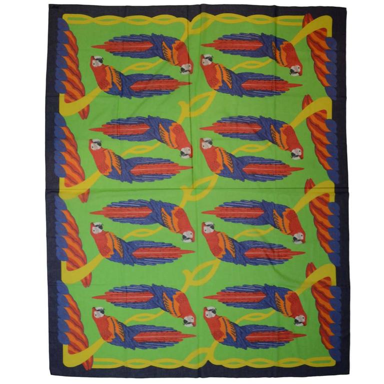 Hermes Pareo Green and Blue Parrot Print Cotton Scarf at 1stDibs ...