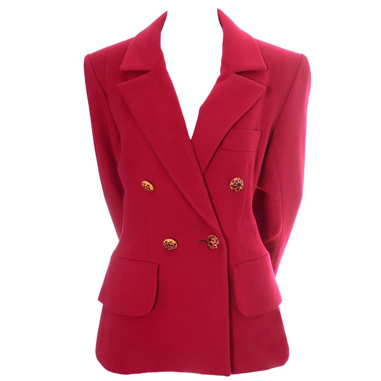 YSL Vintage Yves Saint Laurent Raspberry Red Wool Blazer Jacket at ...