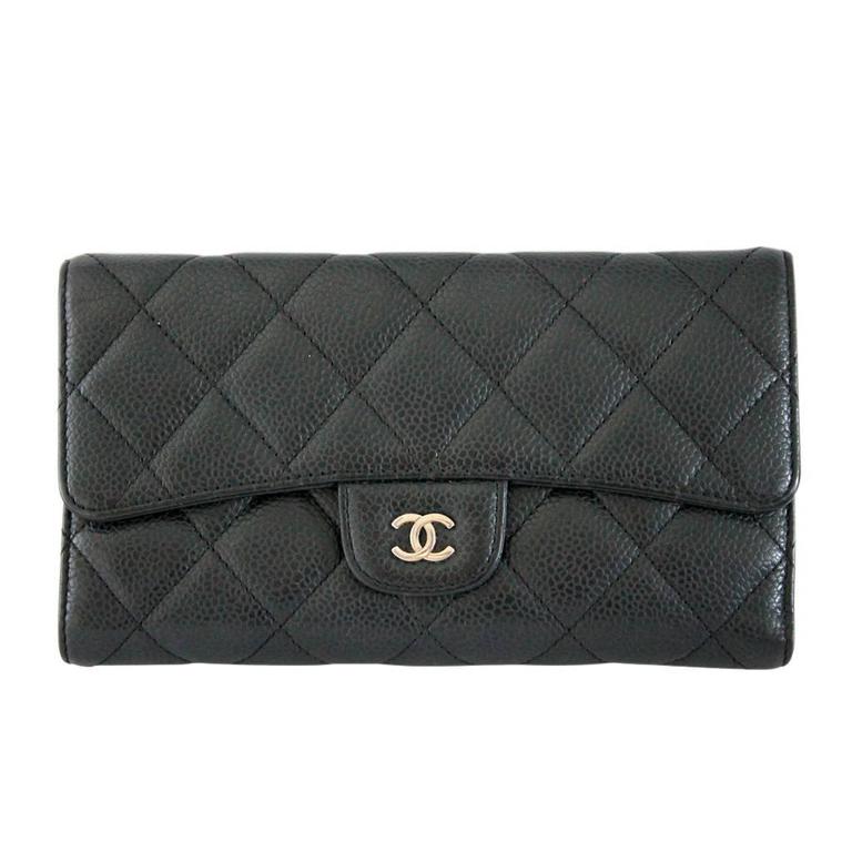 Chanel Black Caviar Long Flap Wallet SHW No. 12 at 1stDibs