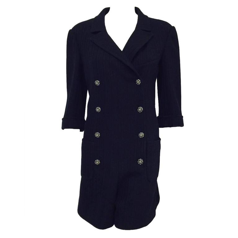 Chanel Navy Cotton Spring Double Breasted Romper With Elbow Length ...
