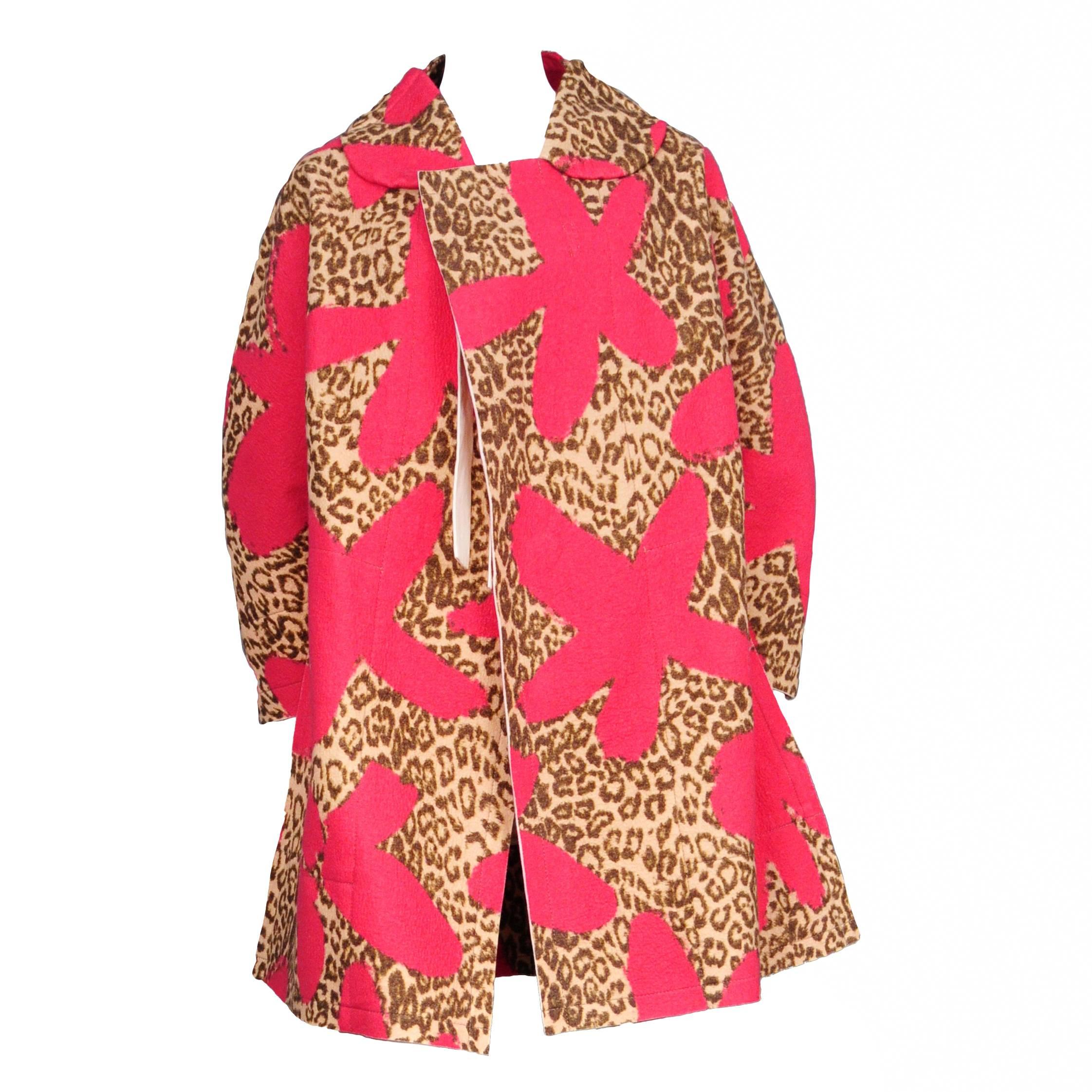 Comme Des Garcons Pink and Leopard Flat Cut Coat at 1stDibs