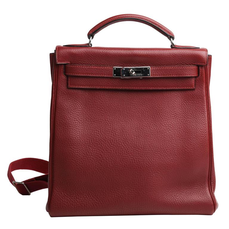 Kelly Ado Backpack In Burgundy Color Togo Leather with Silver HDW For ...