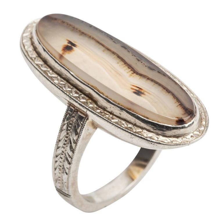 Art Deco Landscape Agate Gold Ring For Sale at 1stDibs | landscape ...