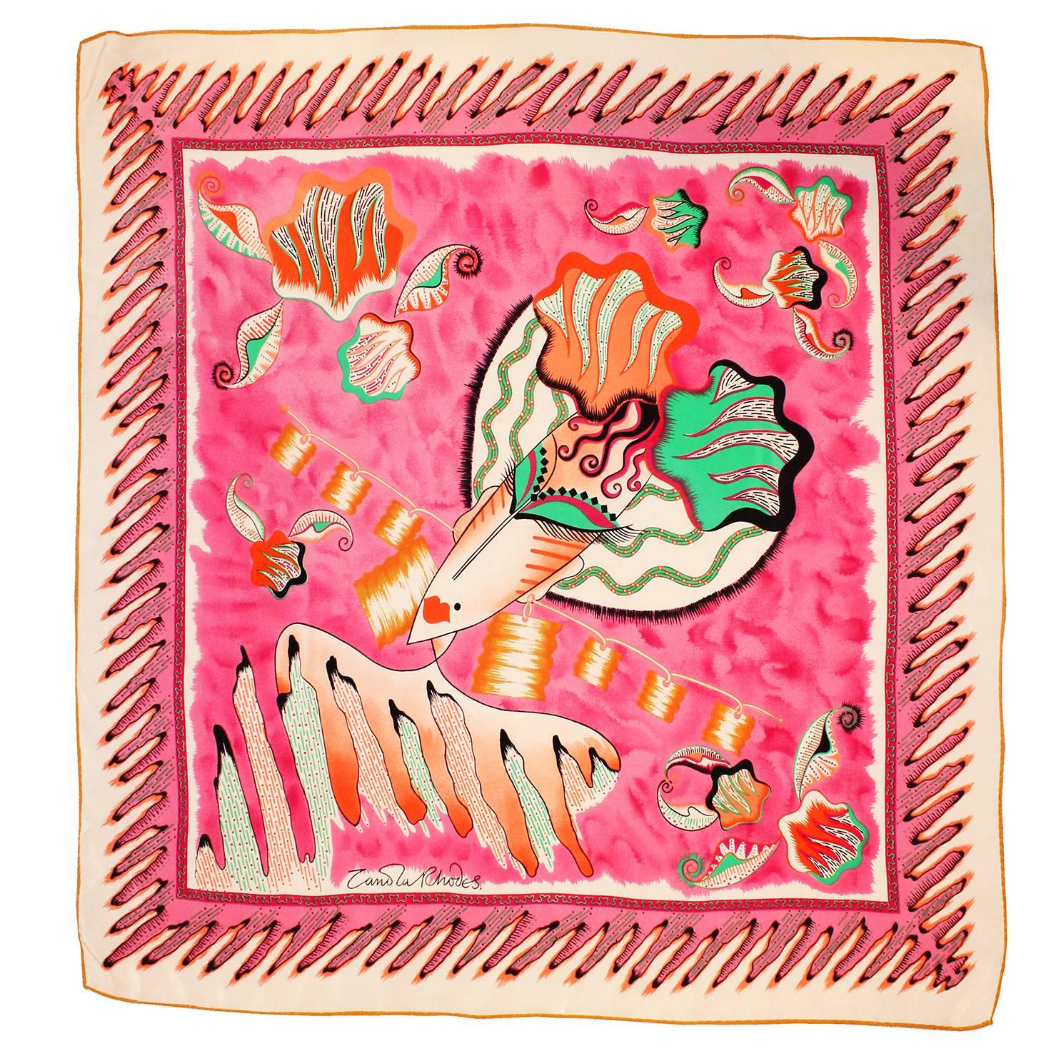 1980s Zandra Rhodes Silk Printed Scarf at 1stDibs | zandra rhodes 1980s ...