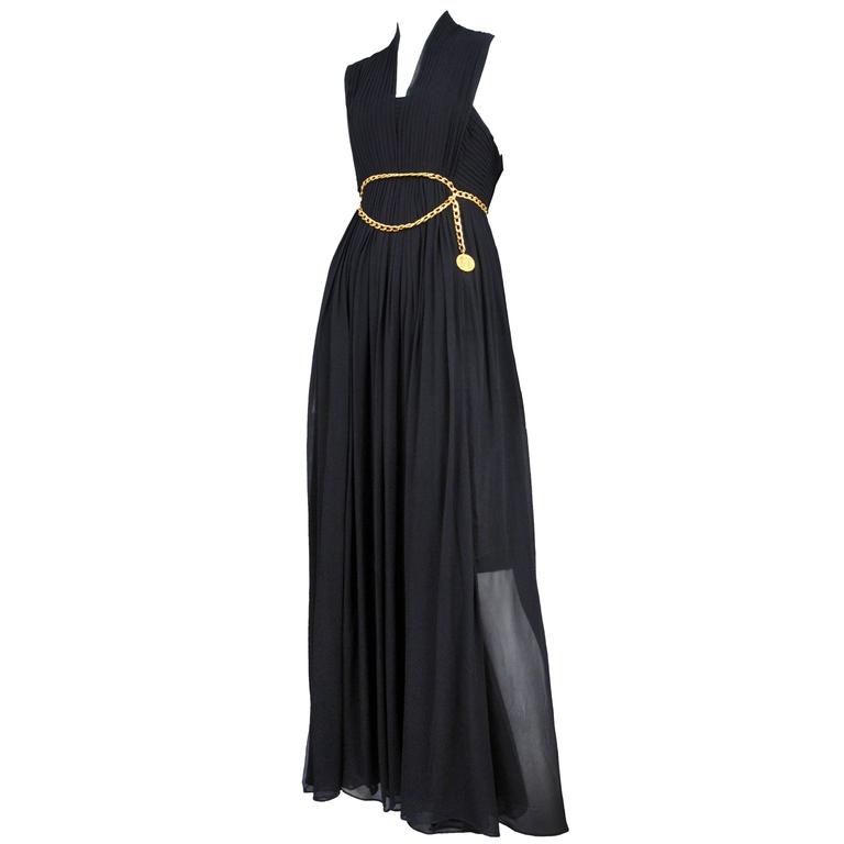 Chanel Chiffon Knife Pleat Gown at 1stDibs