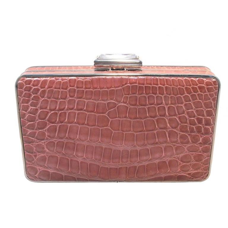 Judith Leiber Pink Alligator Box Clutch With Crystal Closure For Sale ...