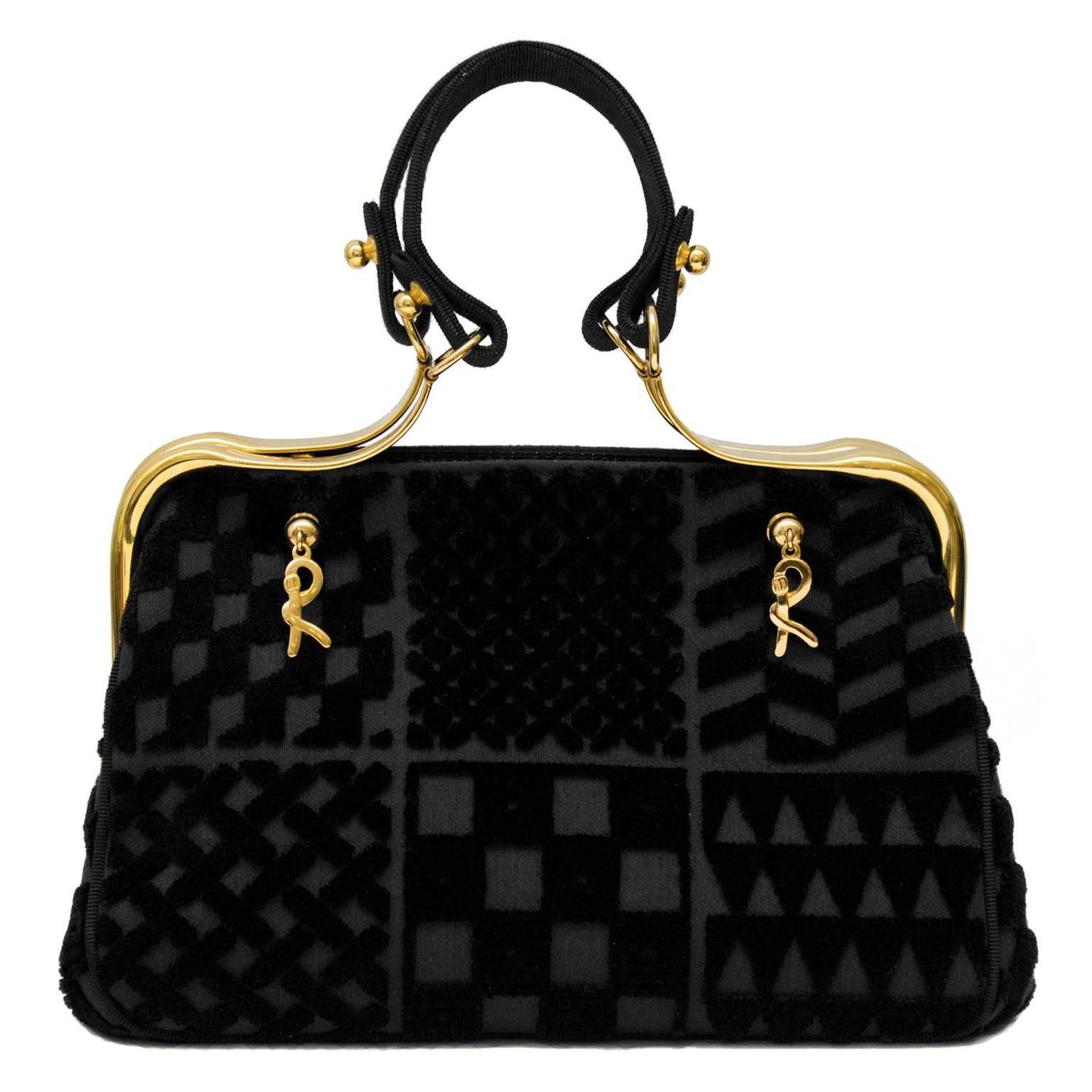 1980's Roberta Di Camerino Black Cut Velvet Bag at 1stdibs