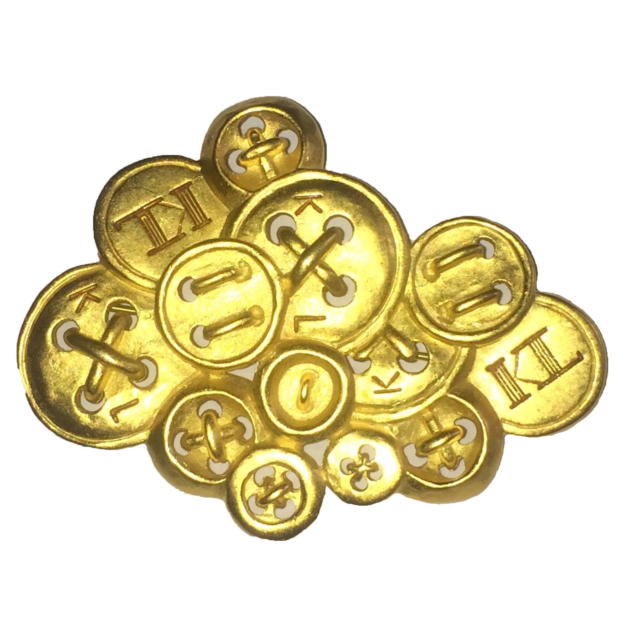 Karl Lagerfeld Gold Tone Button Pin Brooch, 1990s at 1stDibs