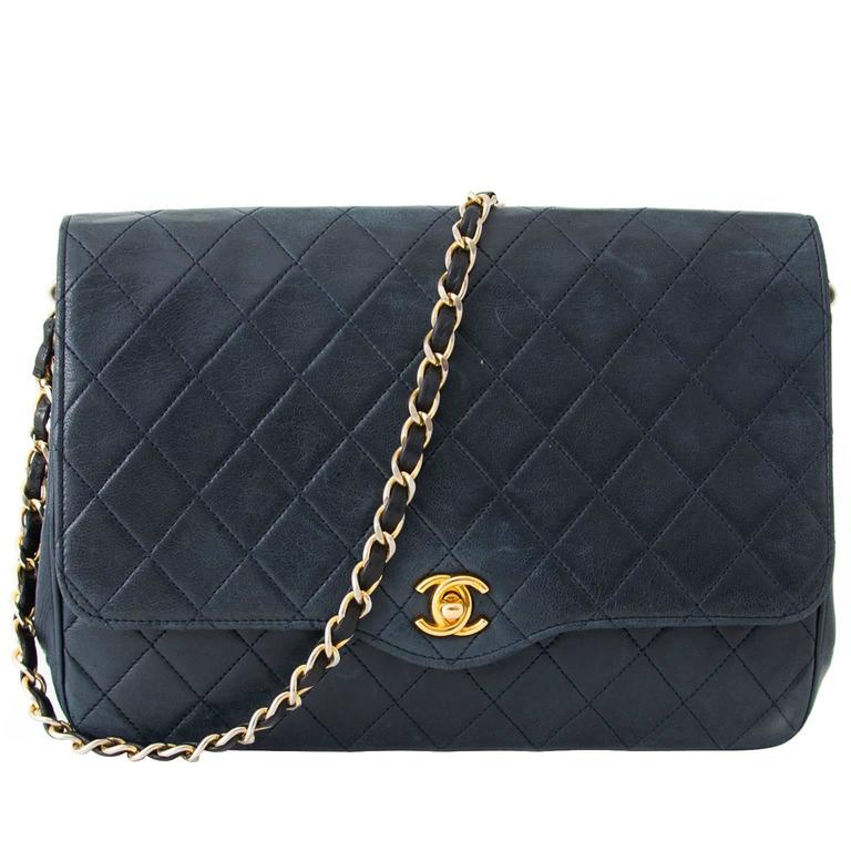 Chanel Dark Blue Vintage Flap Bag at 1stDibs