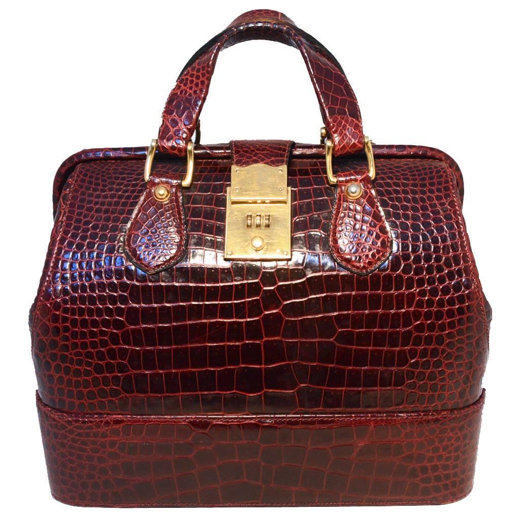 Rare Vintage GUCCI Dark Red Alligator XL Doctor Bag Tote For Sale at ...