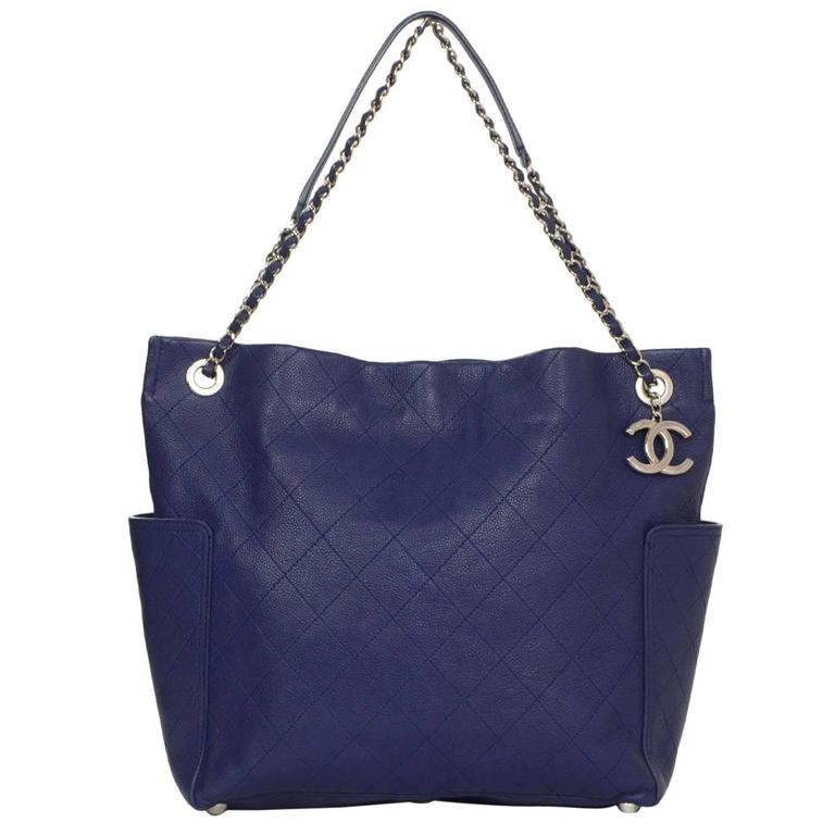 Chanel Royal Blue Caviar Quilted Medium CC Pocket Tote Bag SHW For Sale ...