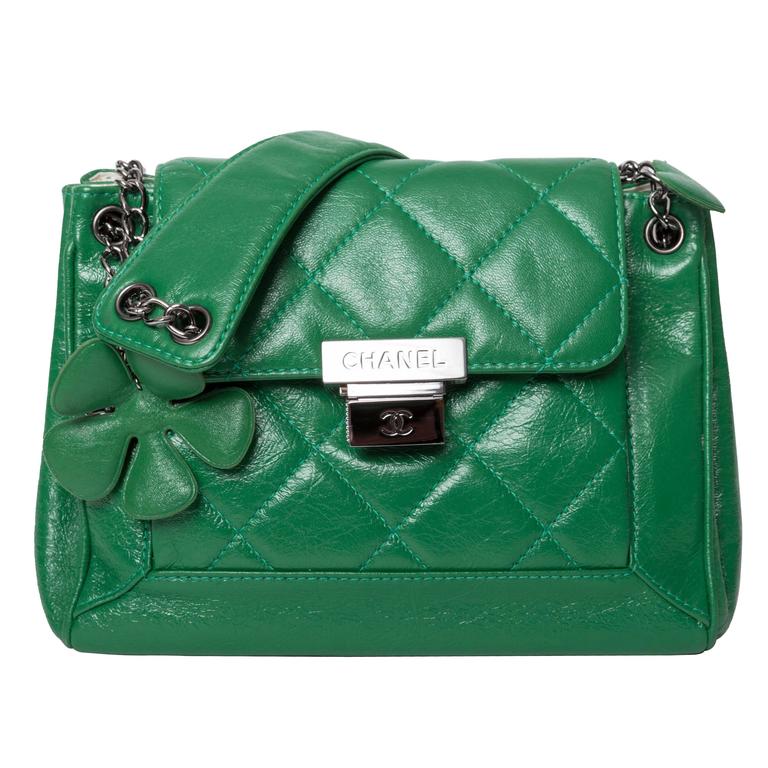 Chanel Green Quilted Bag with Clover Charm at 1stDibs