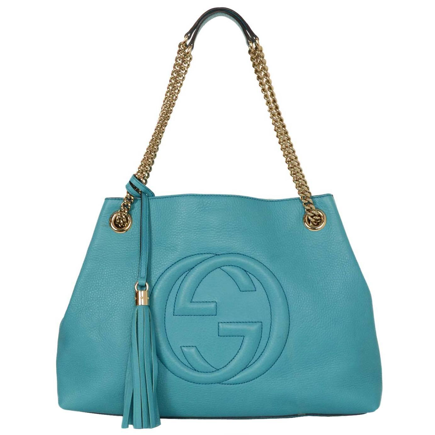 Gucci Turquoise Blue Leather Soho Shoulder Tote Bag GHW at 1stdibs