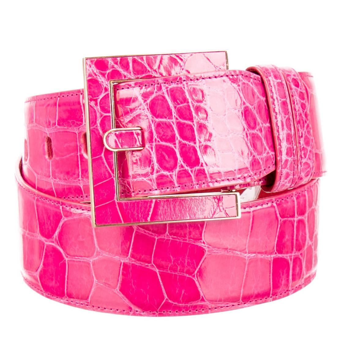 Oscar de la Renta NEW Hot Pink Alligator Gold Accent Waist Belt at 1stdibs